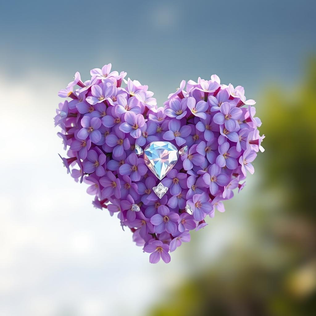 Lavender Flower and Diamond Heart - A Stunning Floral Gem Creation