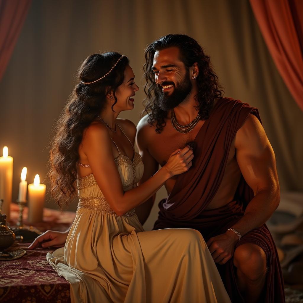 Delilah's Joyful Betrayal: The Moment of Samson's Hair Cutting