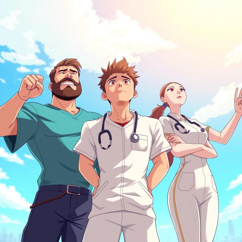 Heroic Trio in Dynamic Anime Style: A Vision of Strength and Unity