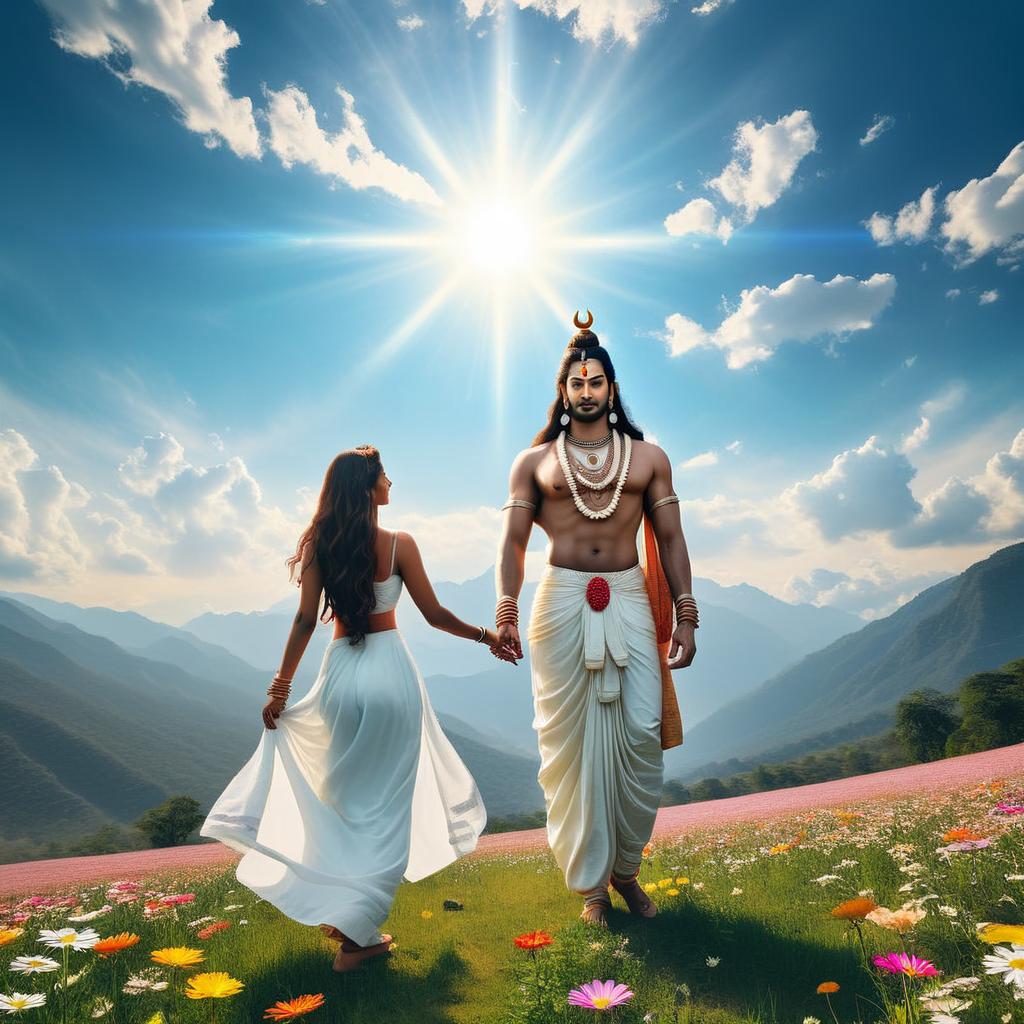 Divine Harmony: Jesus, Shiva & Vishnu in a Serene Meadow