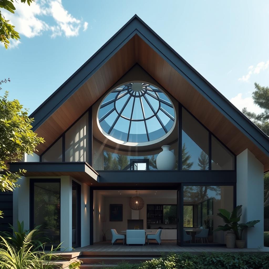 Stunning Modern House Design with Dome Skylight and Lush Surroundings