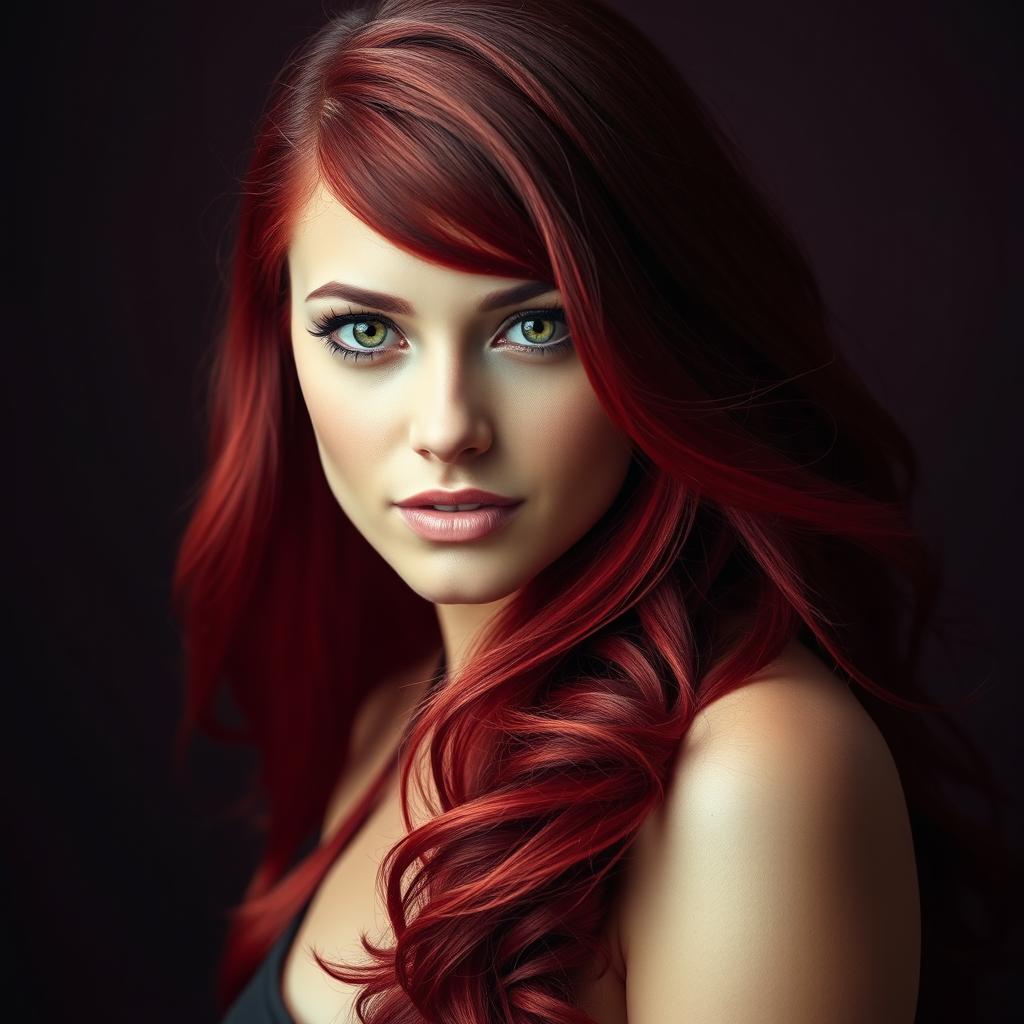 Captivating Portrait of a Woman with Dark Red Hair