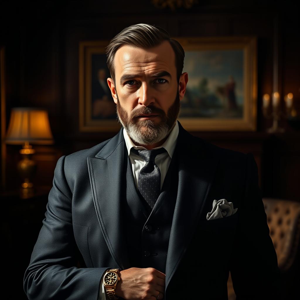 Elegant Dark-Themed Portrait of a Distinguished Russian Man