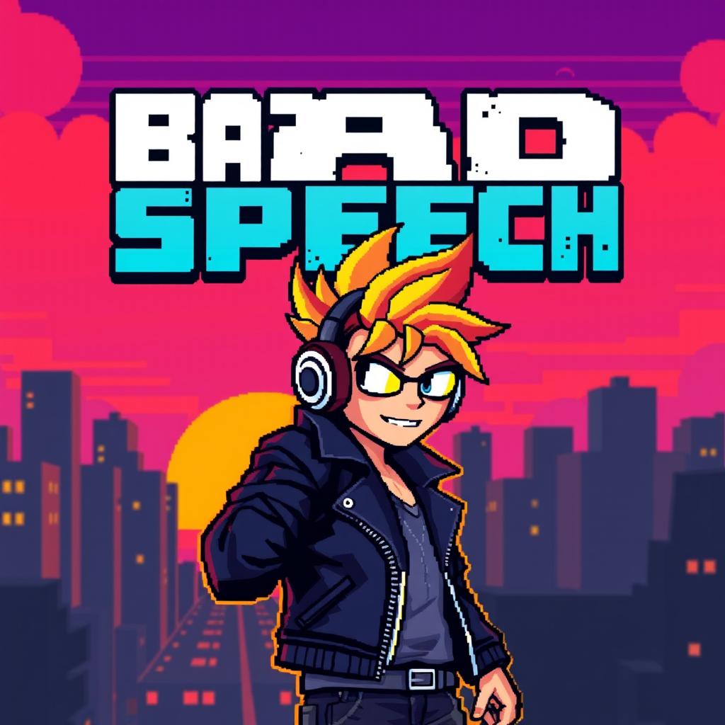 Pixel Art Video Game Cover Design for 'BAD SPEECH'