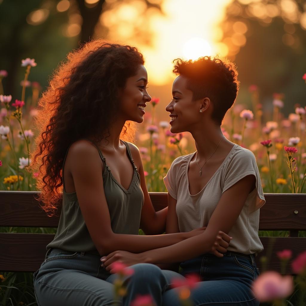 Romantic Connection: A Heartwarming Moment Between Two Women in Nature