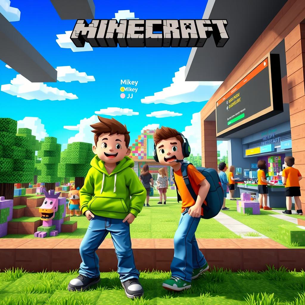 Dive into Adventure: Mikey & JJ in a Vibrant Minecraft Lobby