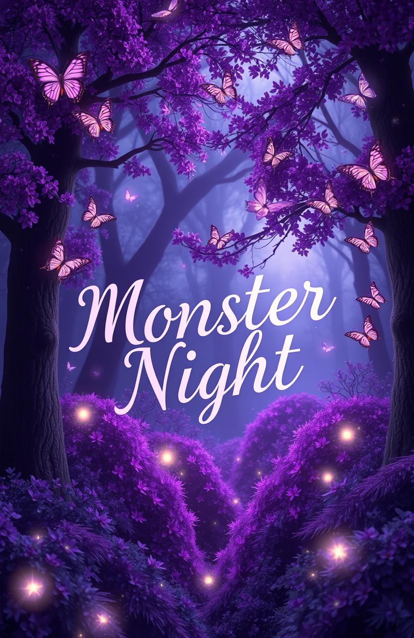 Enchanting Fantasy Forest: Monster Night in Vibrant Purple