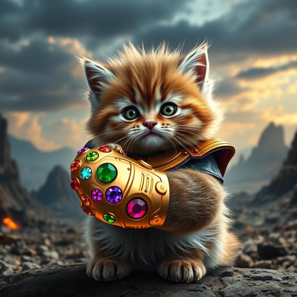 Fluffy Persian Kitten as Thanos: A Playful Cosmic Adventure