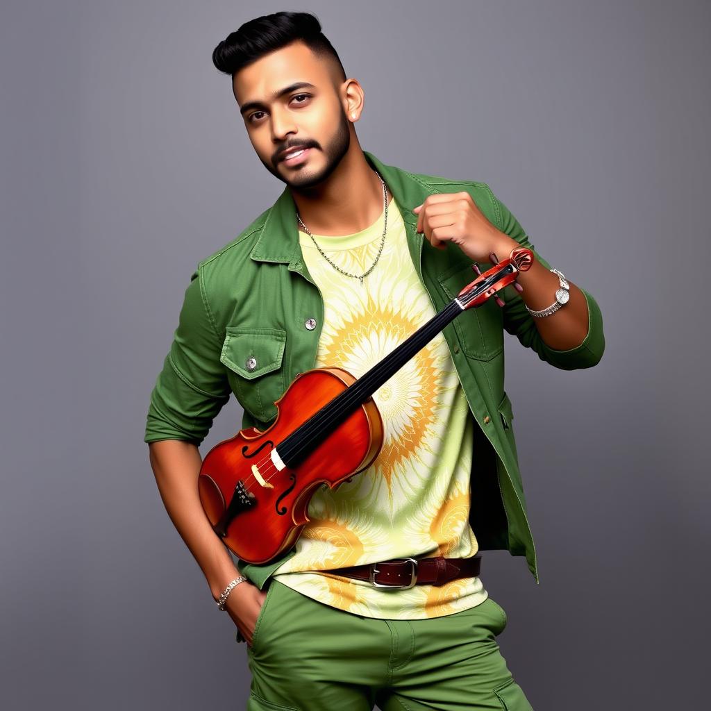Stylish Indian Male Singer in Chic Green Denim