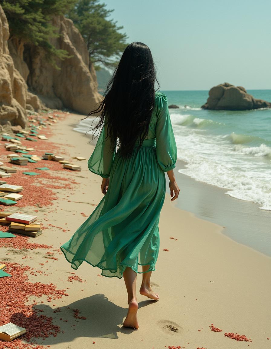 Graceful Reflection: Arab Woman by the Shore