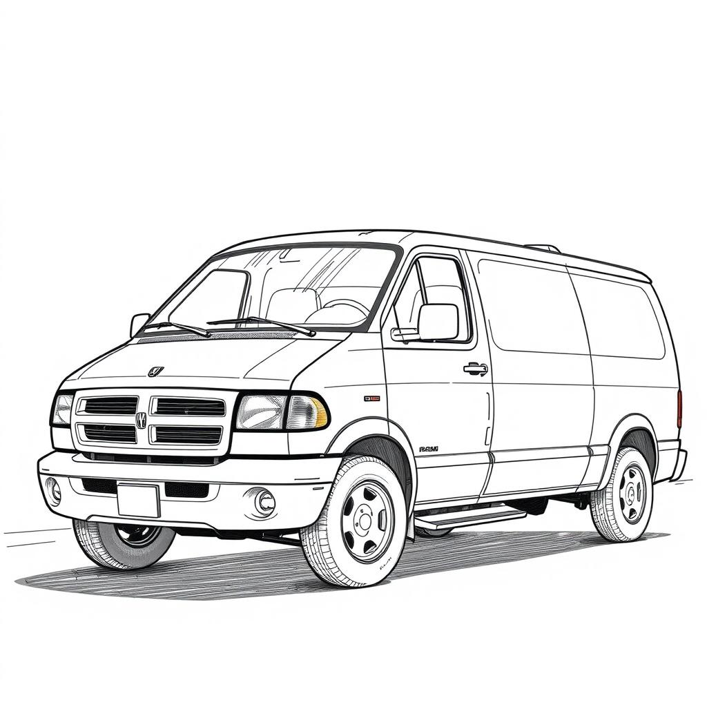 2003 Dodge Ram 1500 Van Sketch - A Detailed Black and White Illustration