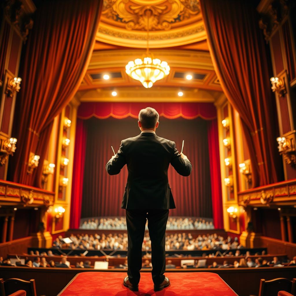 Majestic Conductor in Grand Theater: A Captivating Pre-Performance Scene
