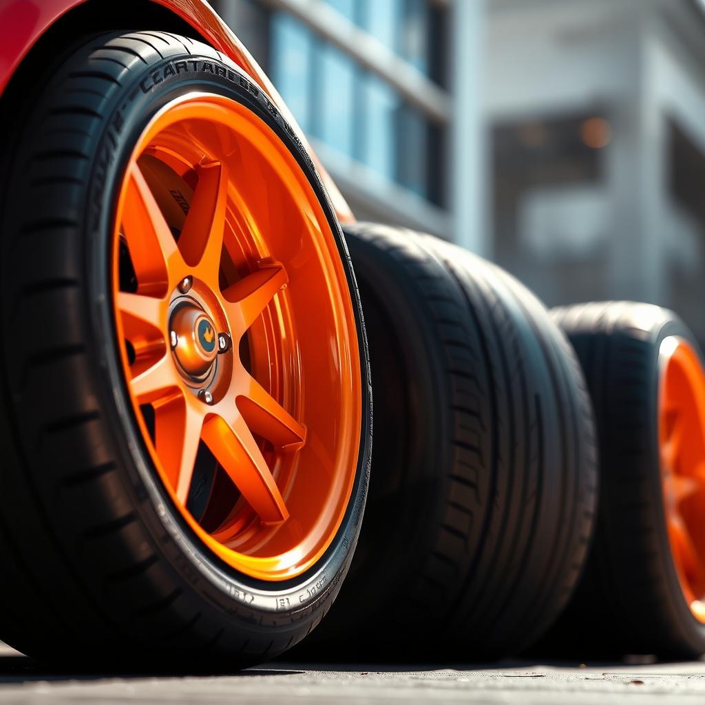Dynamic Sports Wheels with Bold Orange Rims – Idyllic AI