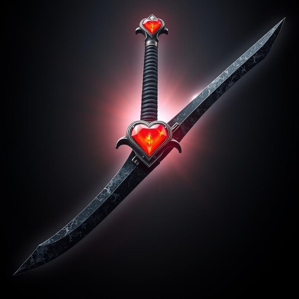 Majestic Black Obsidian Sword with Radiant Heart Gem