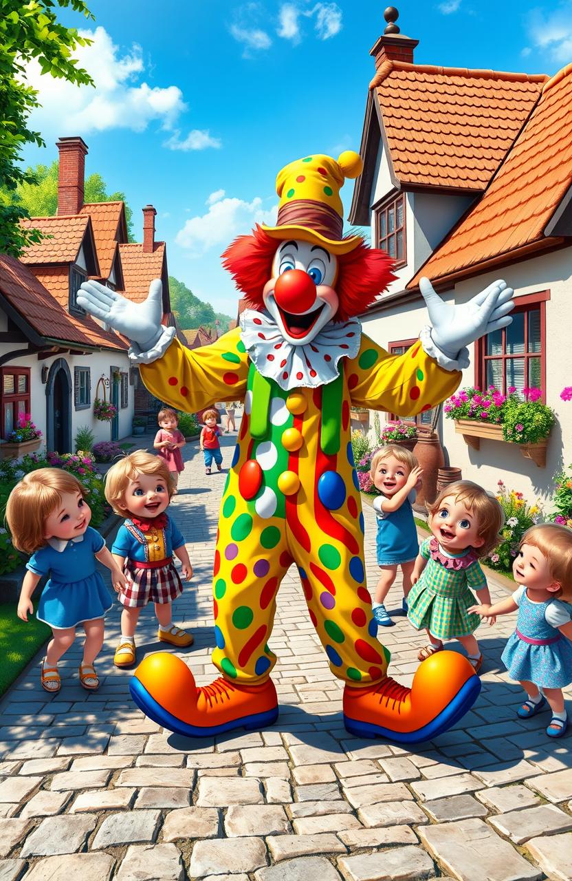 Bring Joy to Your Day: Cheerful Clown in a Quaint Village