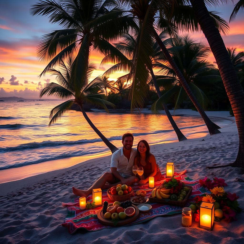 Romantic Sunset Picnic on a Tropical Beach