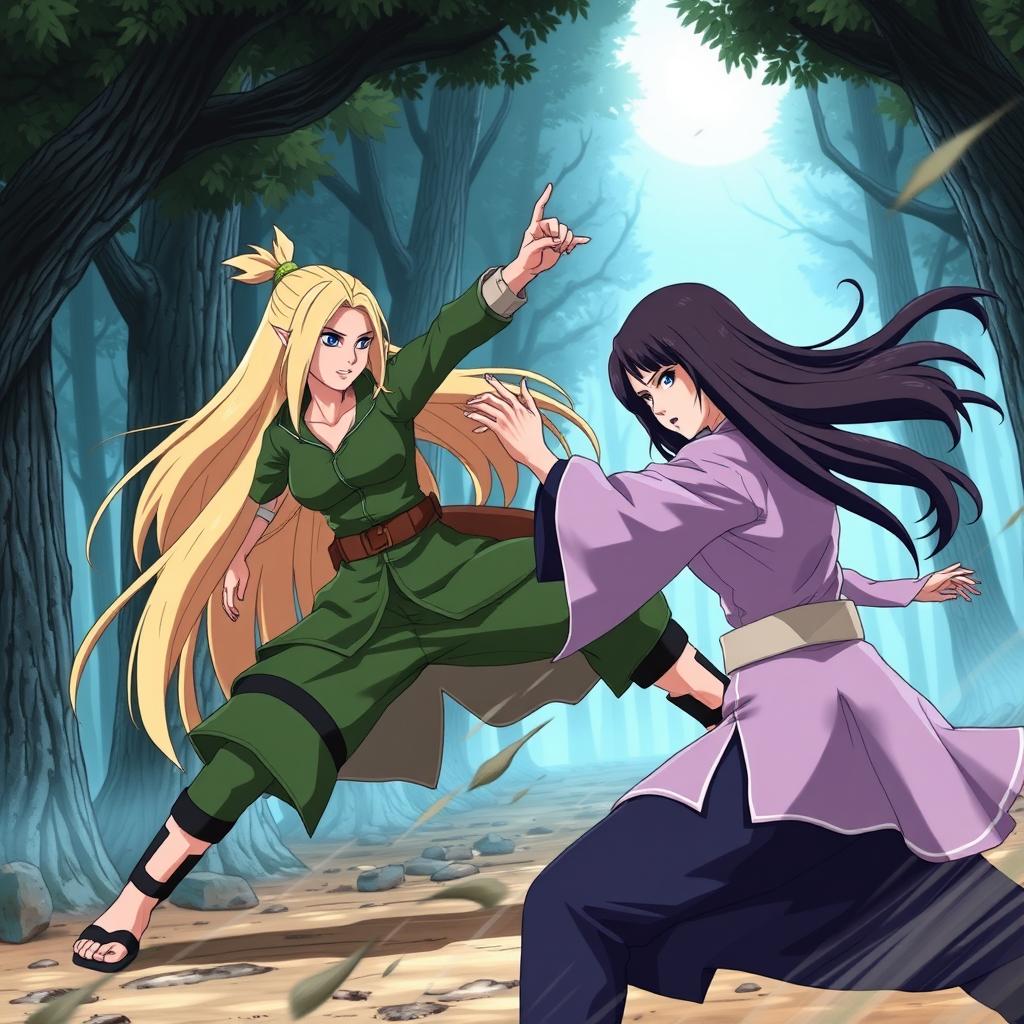 Epic Showdown: Tsunade vs. Hinata in Intense Martial Arts Combat