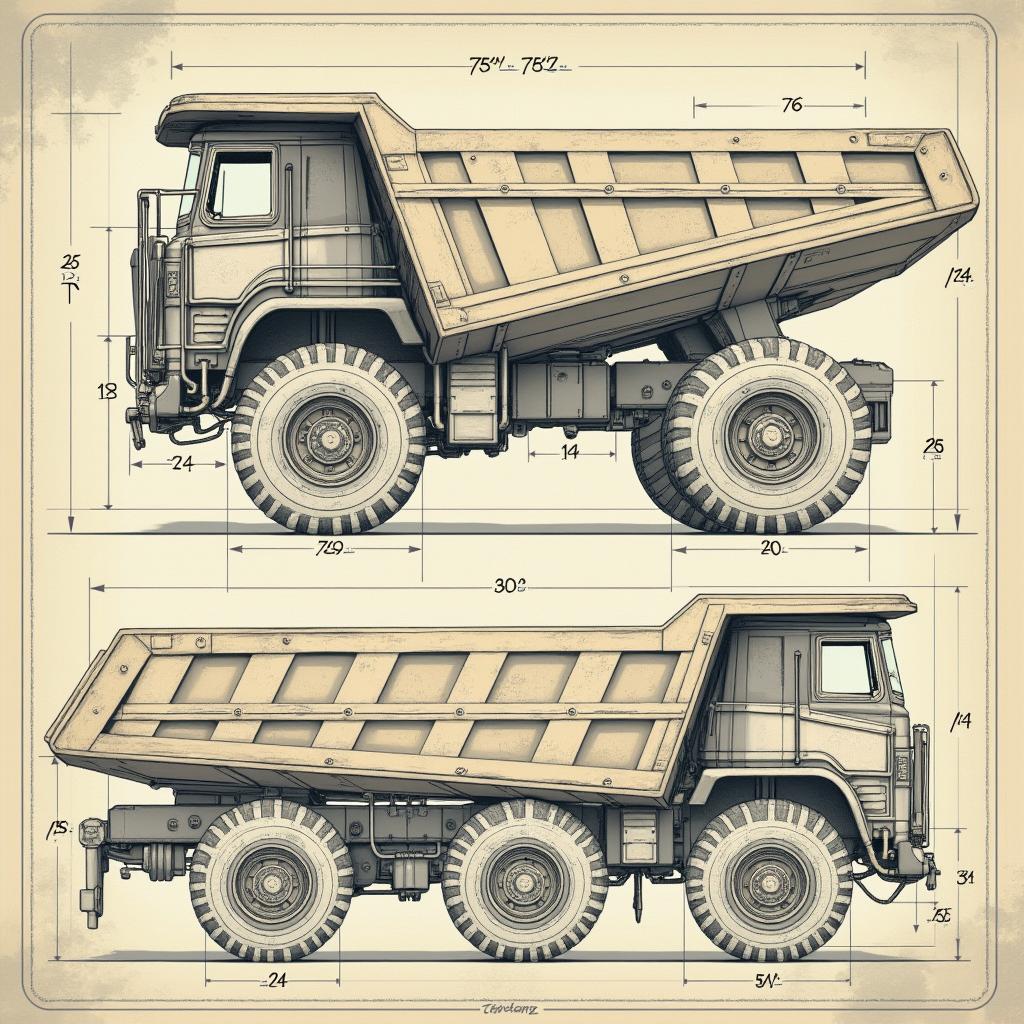 Intricate Technical Blueprints of a Dump Truck