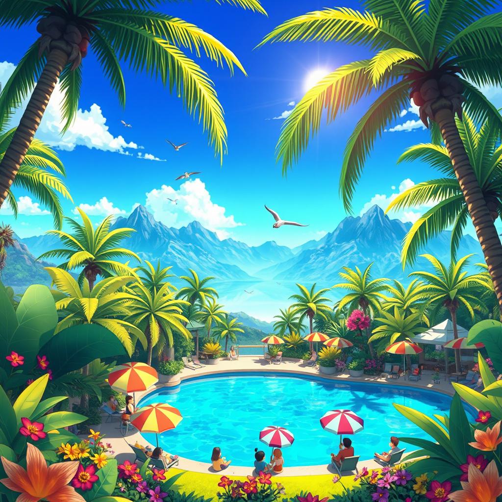 Explore a Breathtaking Oasis Paradise in Anime Style