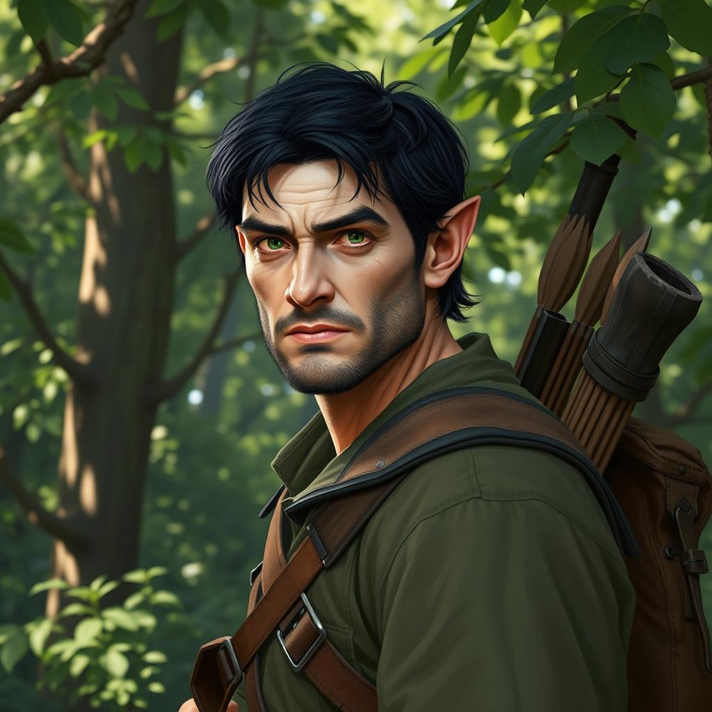 Enchanting Half-Elf Ranger in a Lush Forest