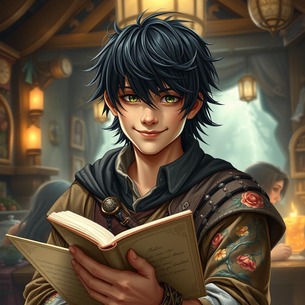Enchanting Young Bard with Opaque Green Eyes