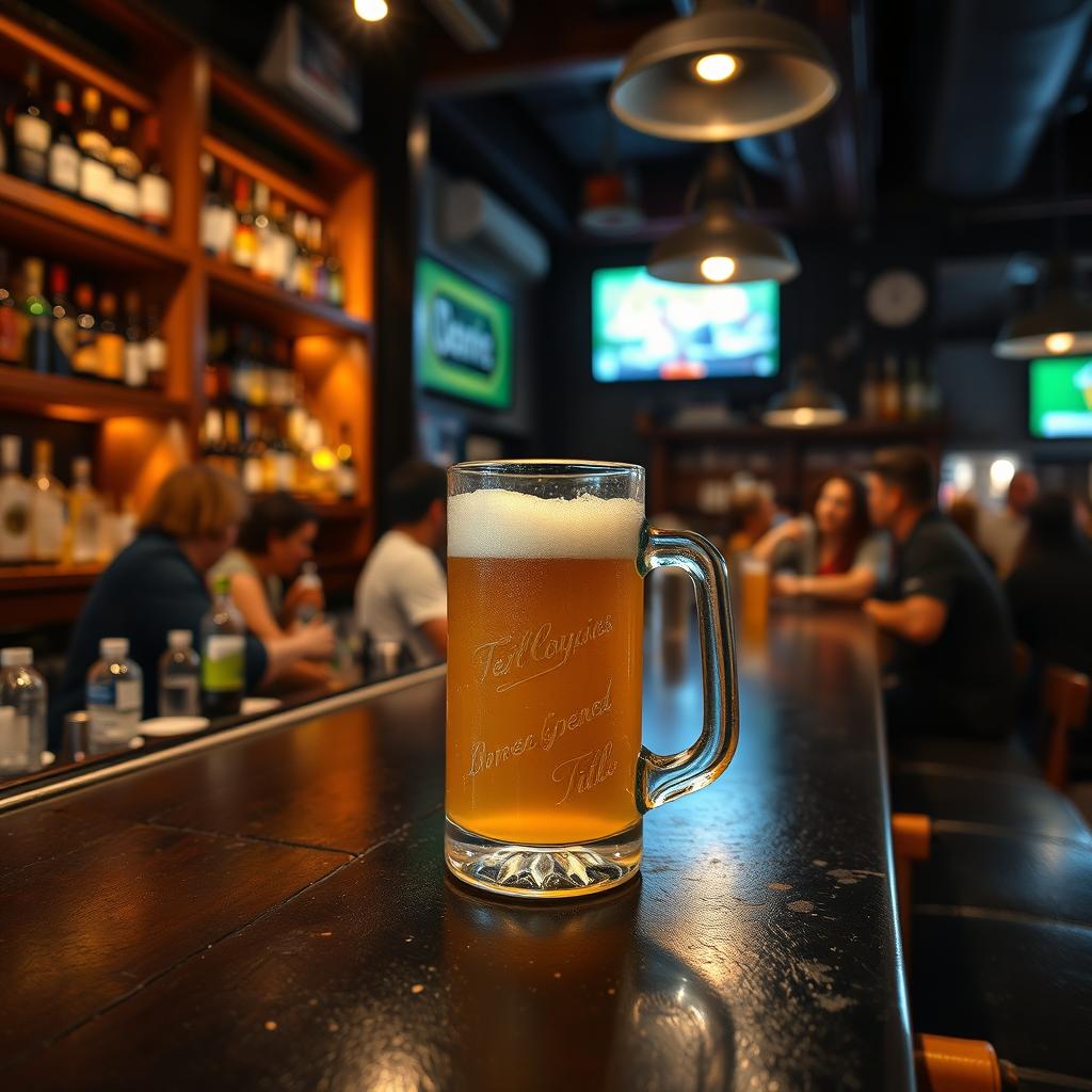 Cozy Bar Ambiance: Frothy Beer and Lively Atmosphere