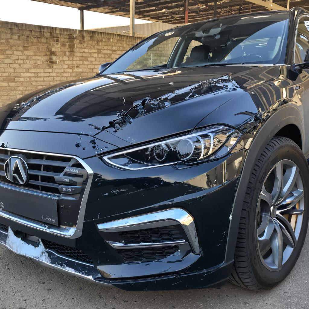 Damaged Black Crossover SUV - Realistic Garage Scene