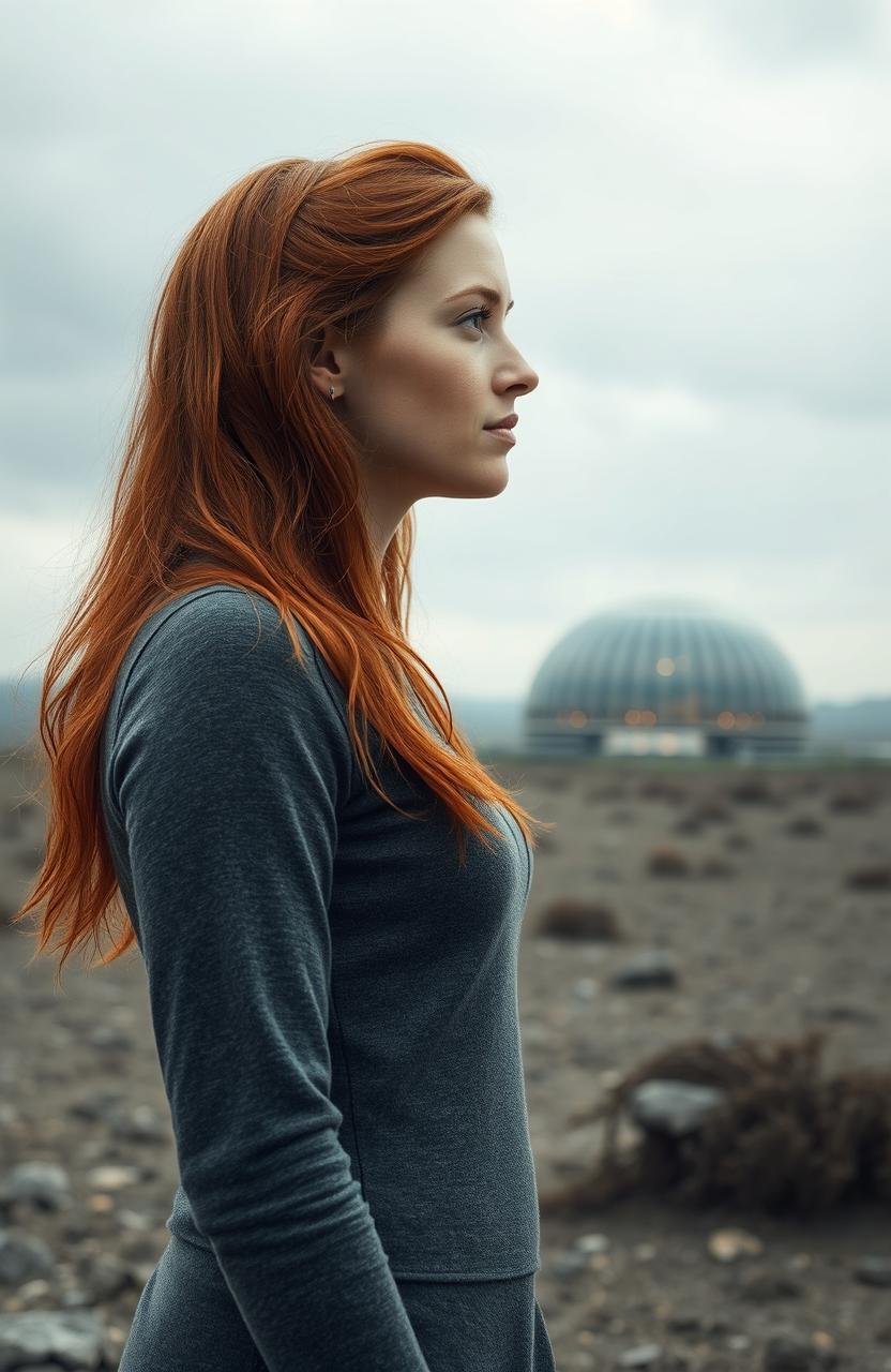 Discover Strength: A Red-Haired Heroine in an Ashen Landscape