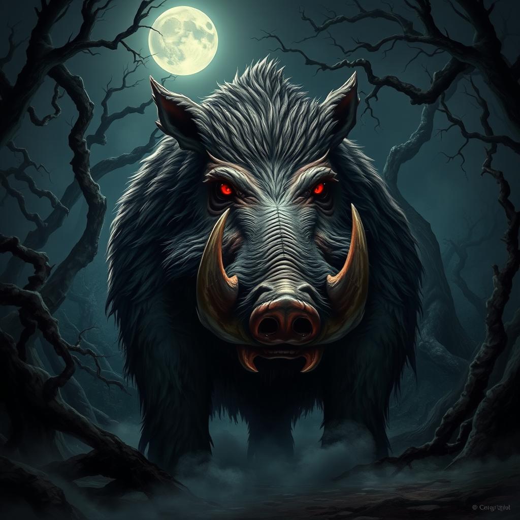 Epic Encounter: Colossal Giant Boar in a Mystical Jungle