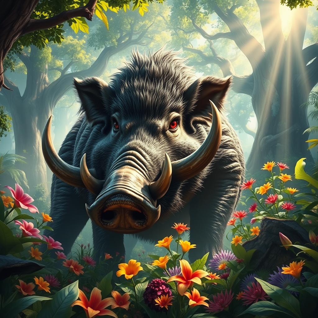 Unleash Your Imagination: Colossal Evil Boar in Fantasy Jungle
