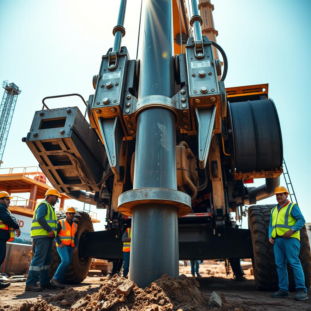 Close-Up of a Load-Bearing Piling Machine in Action