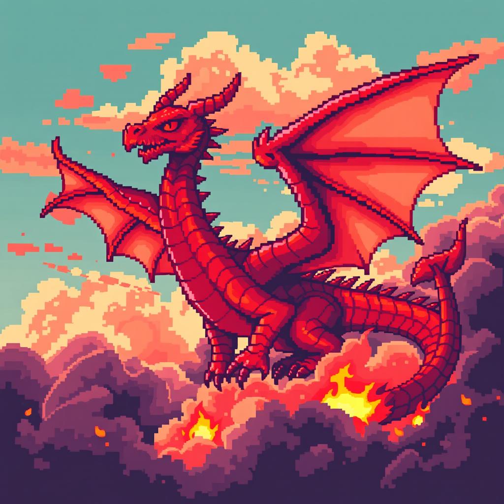Majestic Pixel Art Red Dragon
