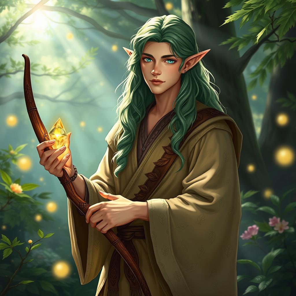 Enchanted Elf Druid in a Mystical Forest