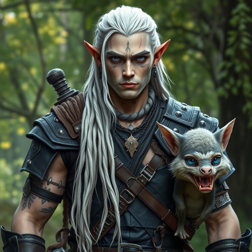 Epic Male Elf Battle Ranger in Dark Leather Armor