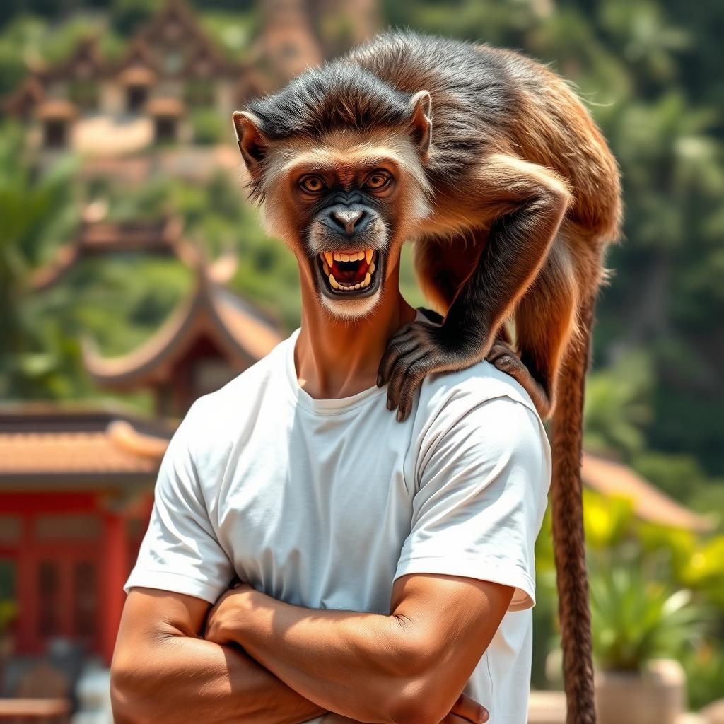 Fierce Monkey on Thai Man's Shoulder – A Cultural Representation