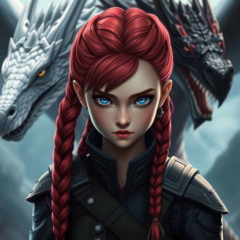 Fierce Combat Girl with Red Braids