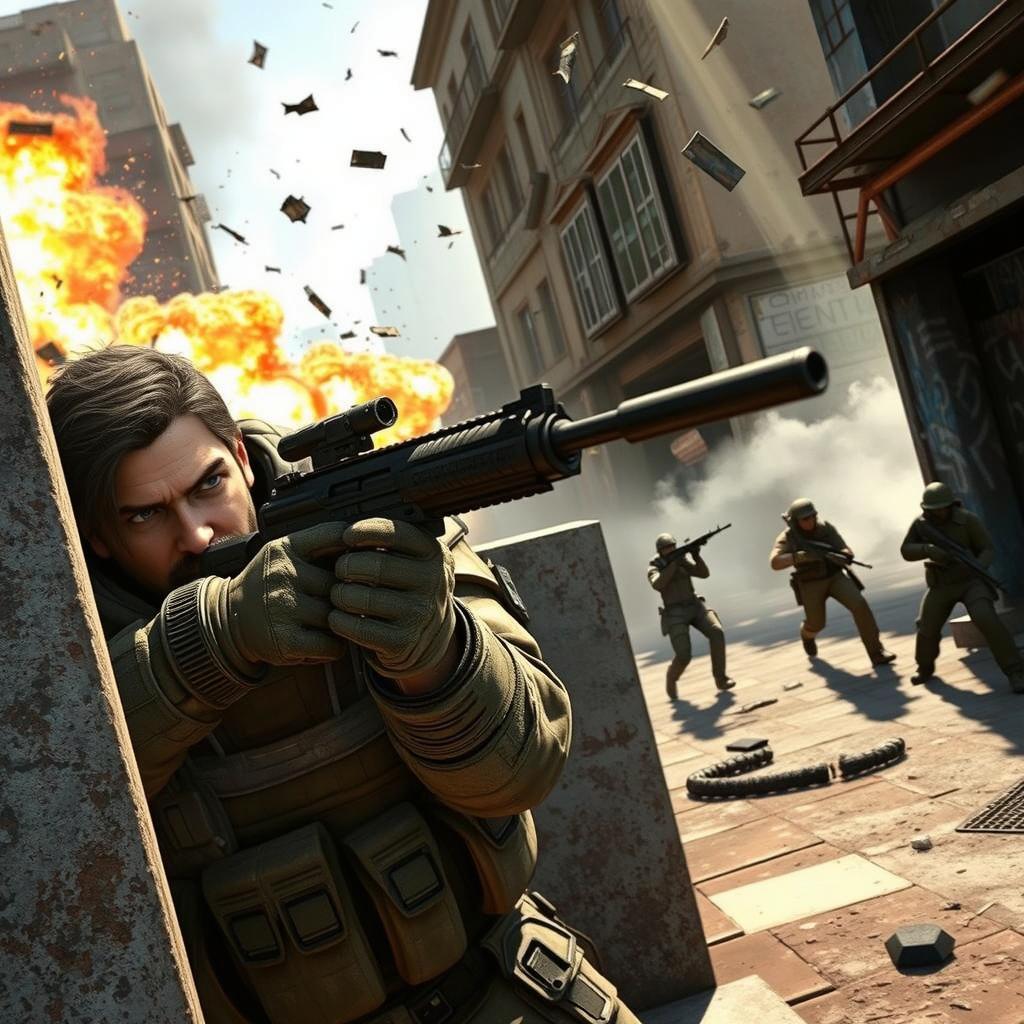 Intense Urban Battlefield: First-Person Shooter Scene