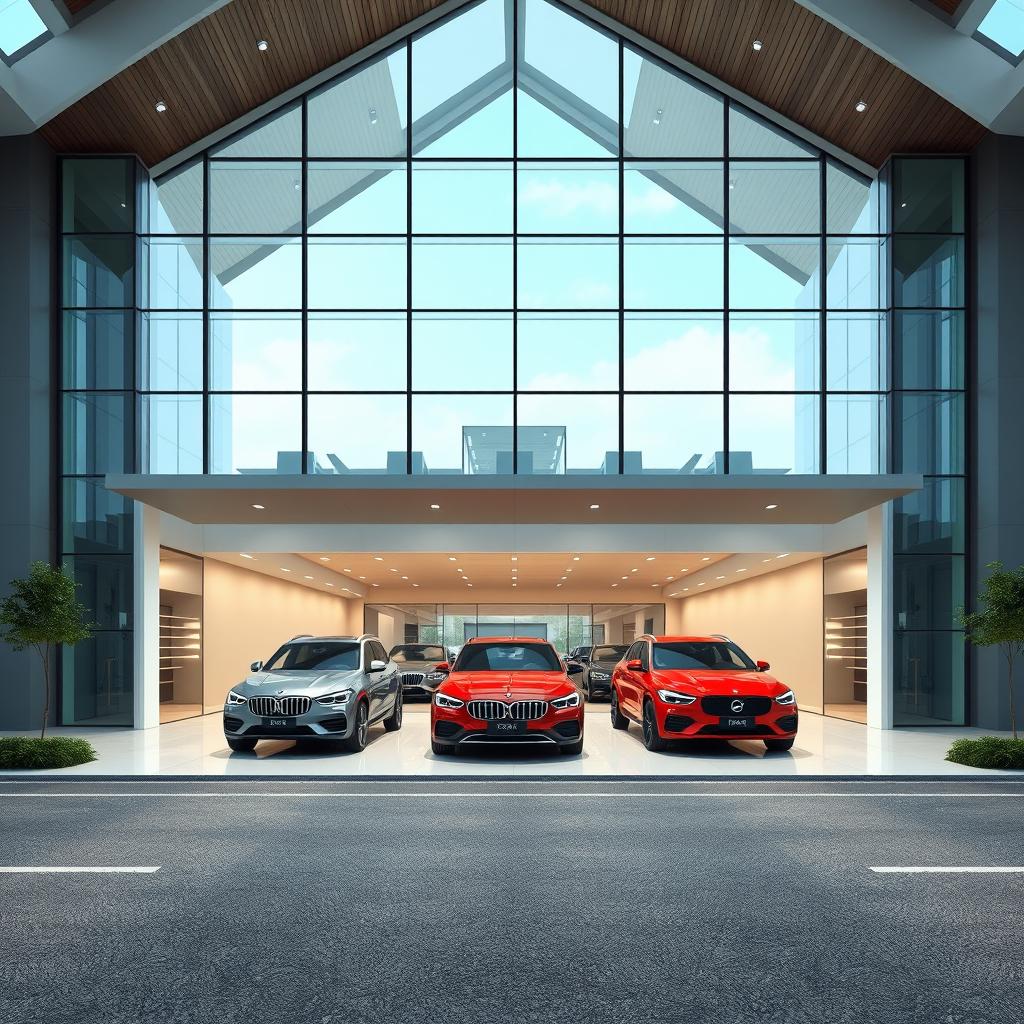 Stunning Car Showroom Elevation Design with Modern Aesthetic
