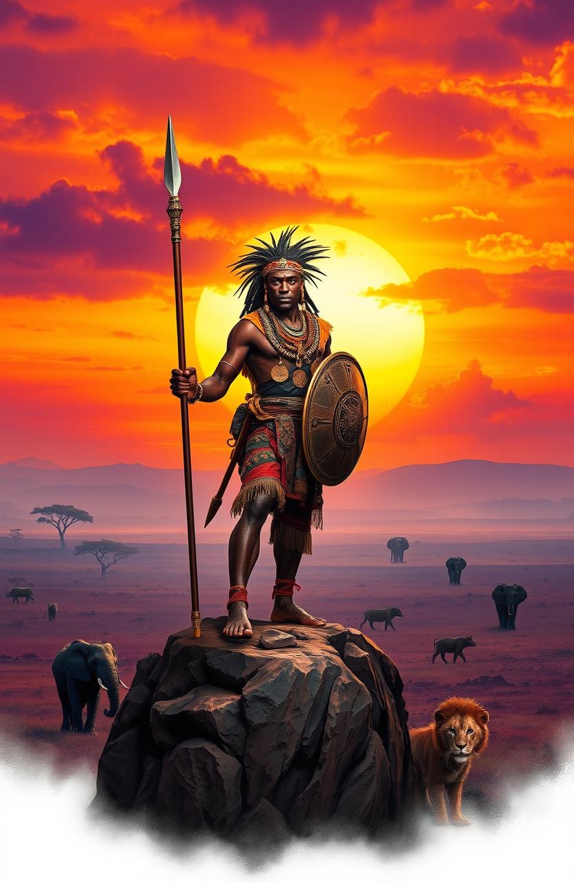 Majestic African Warrior: Strength and Resilience at Sunset