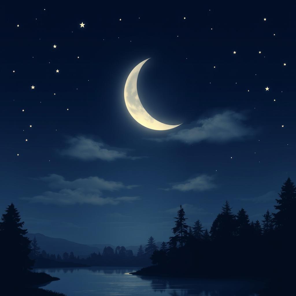 Serene Nightscape: A Crescent Moon's Glow