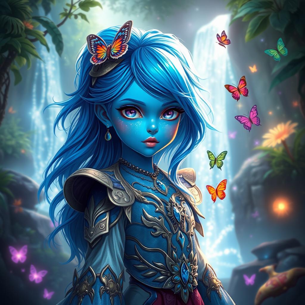 Enchanting Blue-Skinned Fantasy Girl in Lush Forest