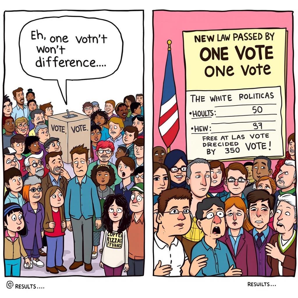 The Power of One Vote: A Humorous Cartoon Illustration