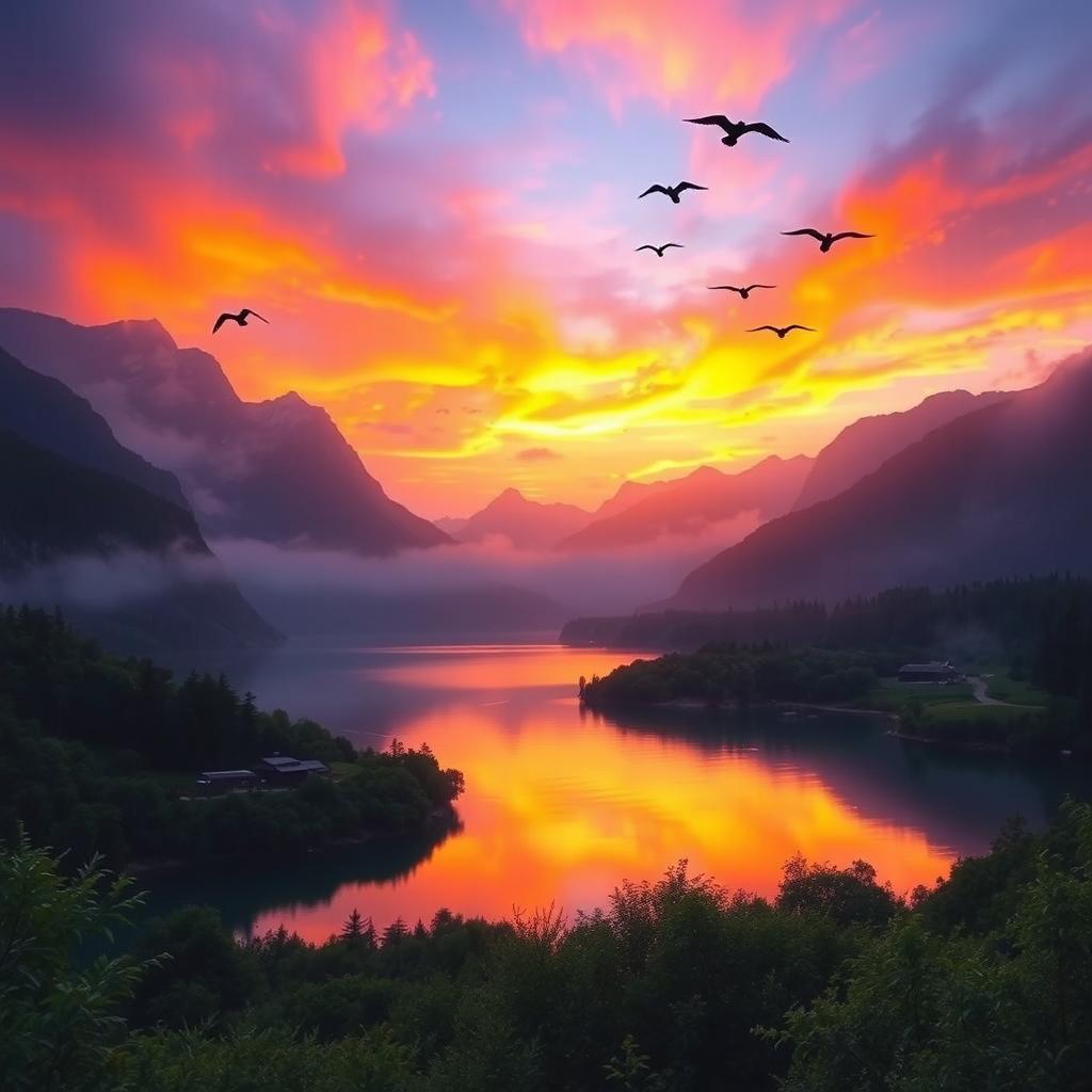 Enchanting Sunset Over Serene Lake - A Dreamlike Landscape
