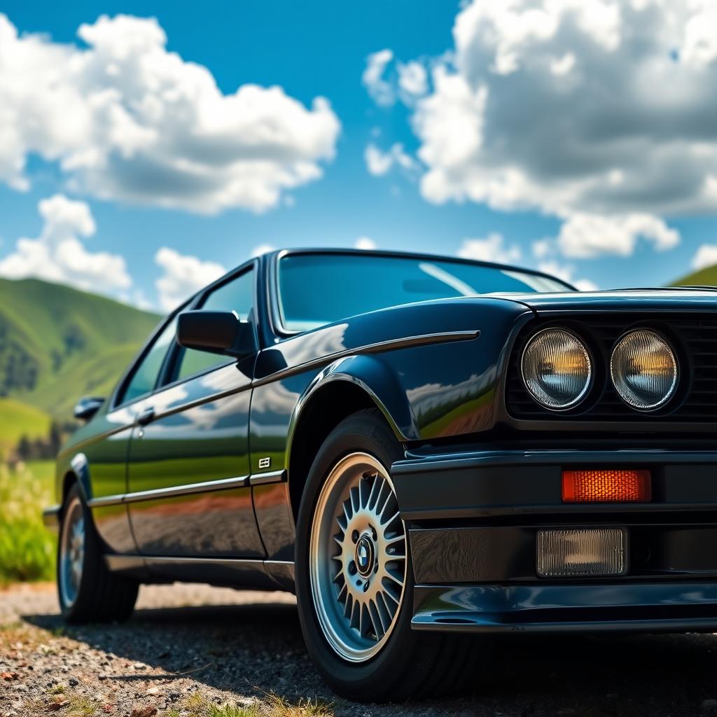 BMW E30 Classic Car in Scenic Landscape: Timeless Elegance