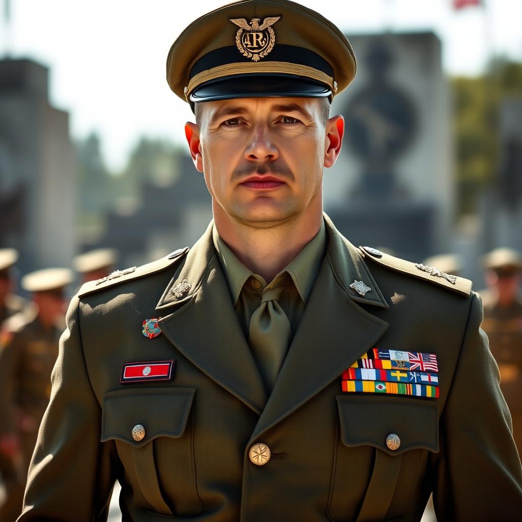 Proudly Displaying Military Valor: A Confident Soldier in Uniform