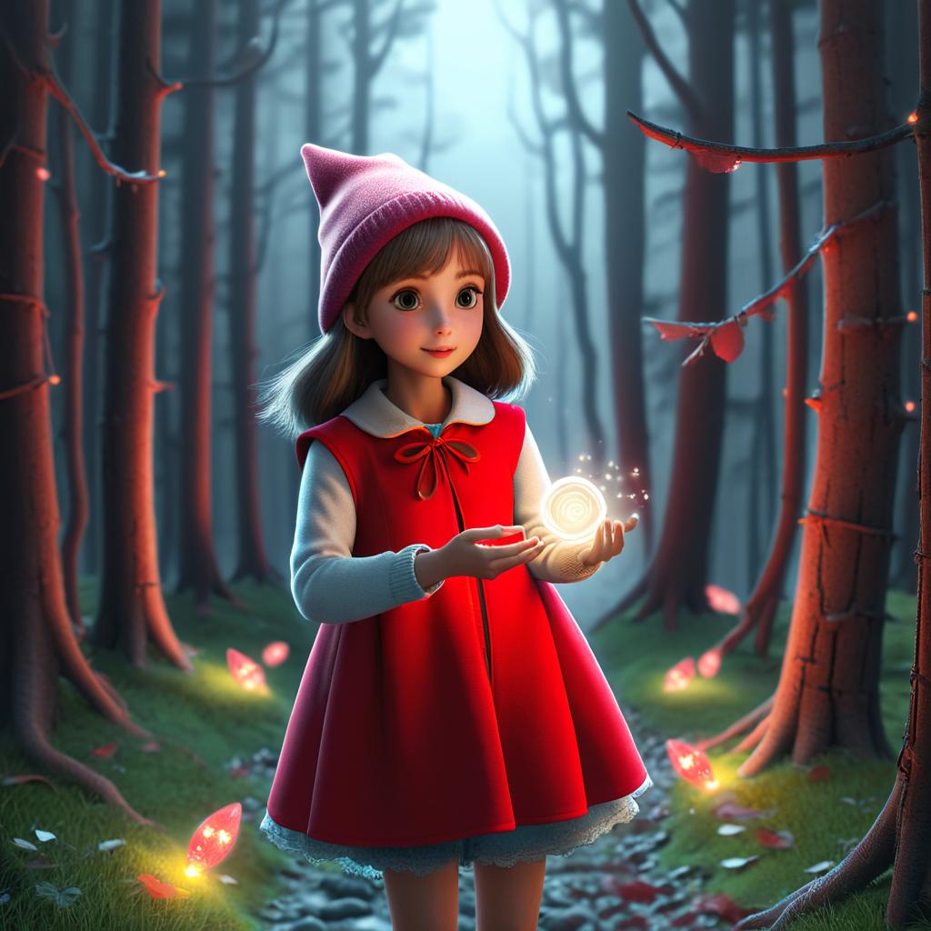 Whimsical Encounter: A Girl in a Red Cloak and a Curious Wolf