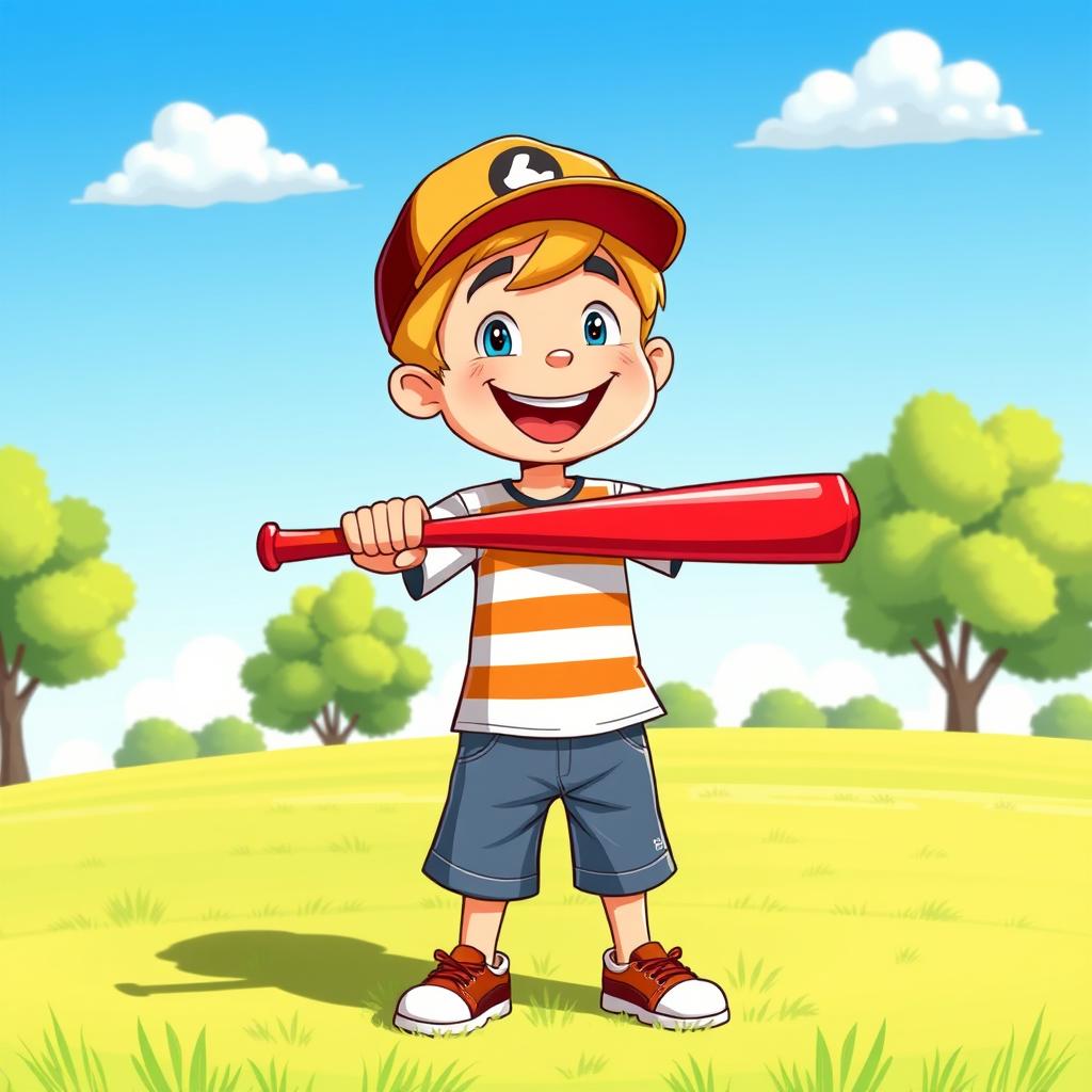 Excited Young Boy Ready to Swing a Baseball Bat - Vibrant Illustration