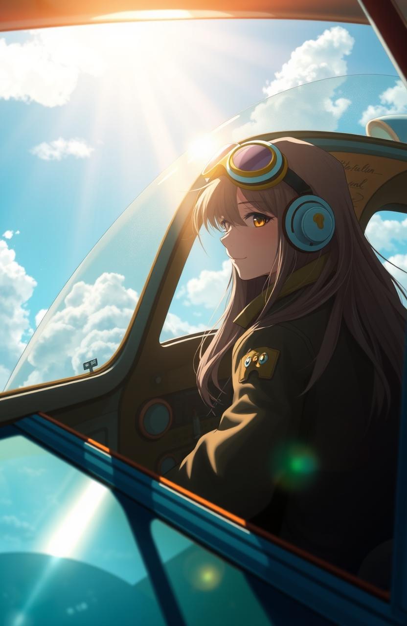 Whimsical Dream: Girl Pilot in Vintage Airplane Cockpit