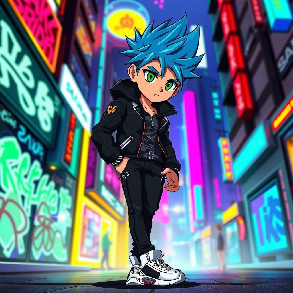 Vibrant Anime Character Safwan: A Neon Adventure