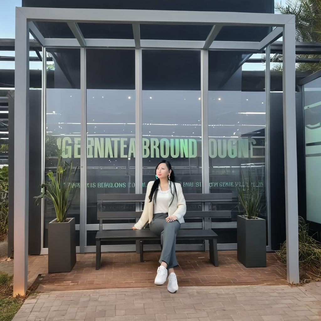 Serene Nighttime Bus Stop: A Modern Oasis in Greenery
